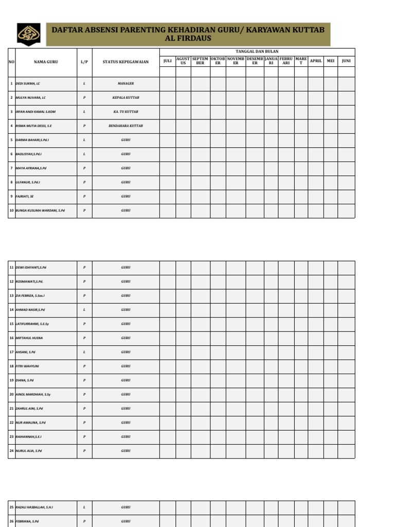 Absensi Pelatihan Guru Revisi 2021 | PDF