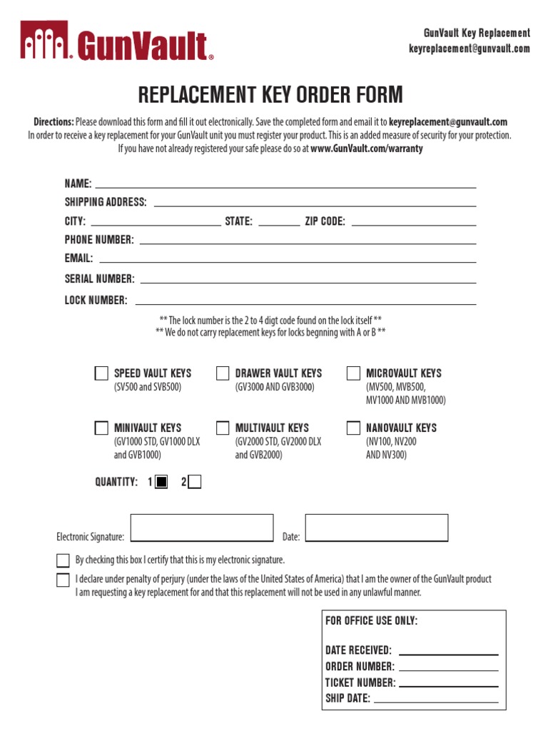 GV Replacement Key Form PDF | PDF