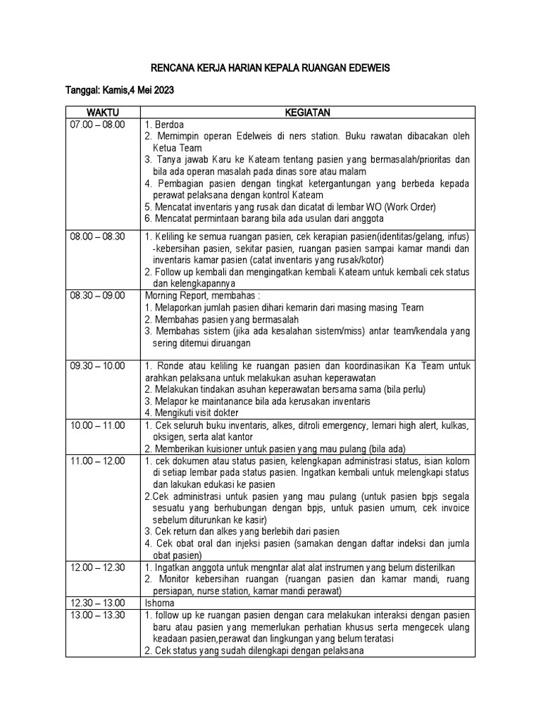 Rencana Kerja Harian Karu | PDF