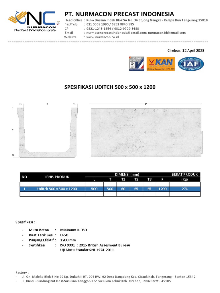 Spesifikasi Tekhnis Uditch 50 X 50 x120 | PDF