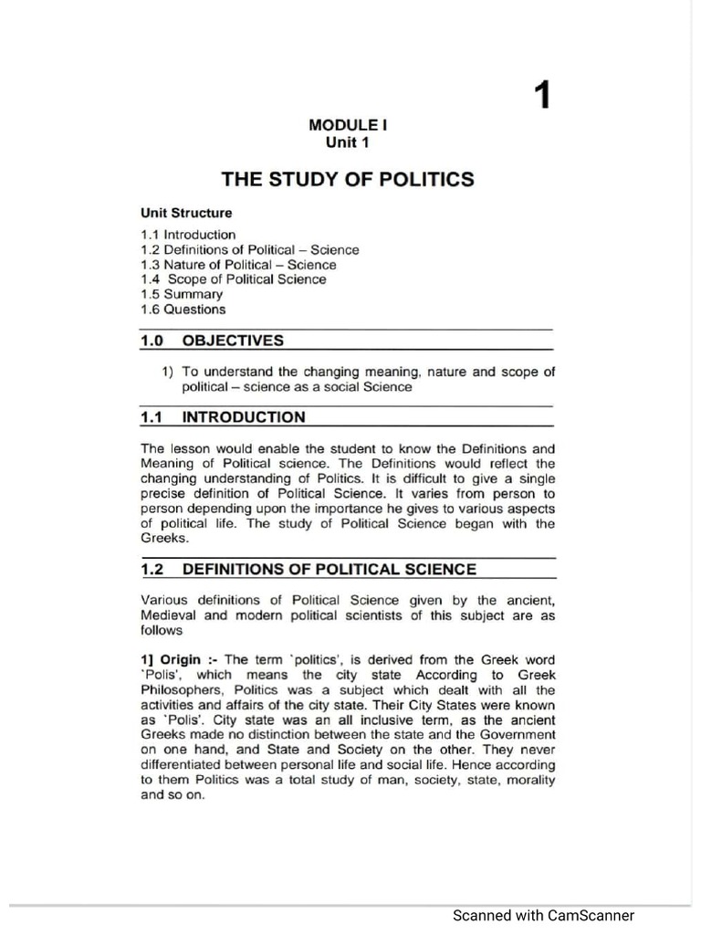 Definition, Nature& Scope of Political Science | PDF