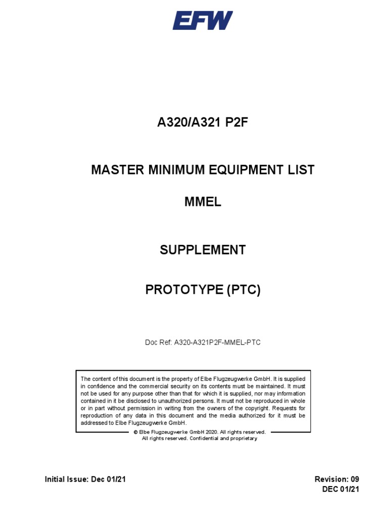 A320 A321 P2F Mmel PTC R09 Dec 01 21 PDF | PDF | Cockpit | Door