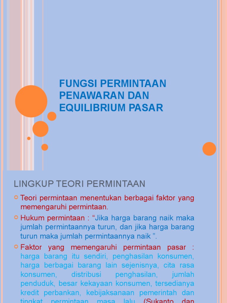 Fungsi Permintaan Penawaran Dan Equilibrium Pasar Paparan 1 | PDF