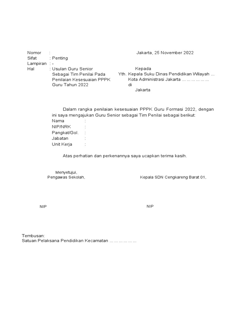 Format Surat Usulan Guru Senior | PDF