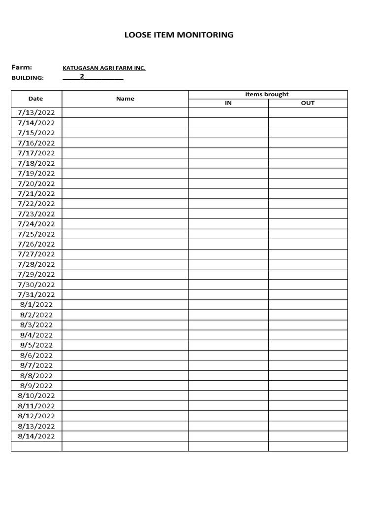 Loose Item Monitoring Form | PDF