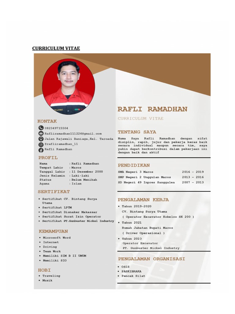 Operator Excavator - Rafli Ramadhan - Makassar-1 PDF | PDF