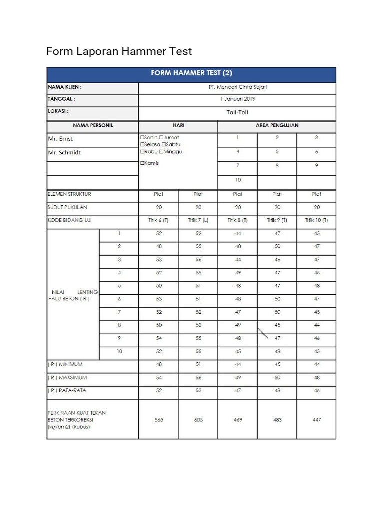 Form Laporan Hammer Test | PDF