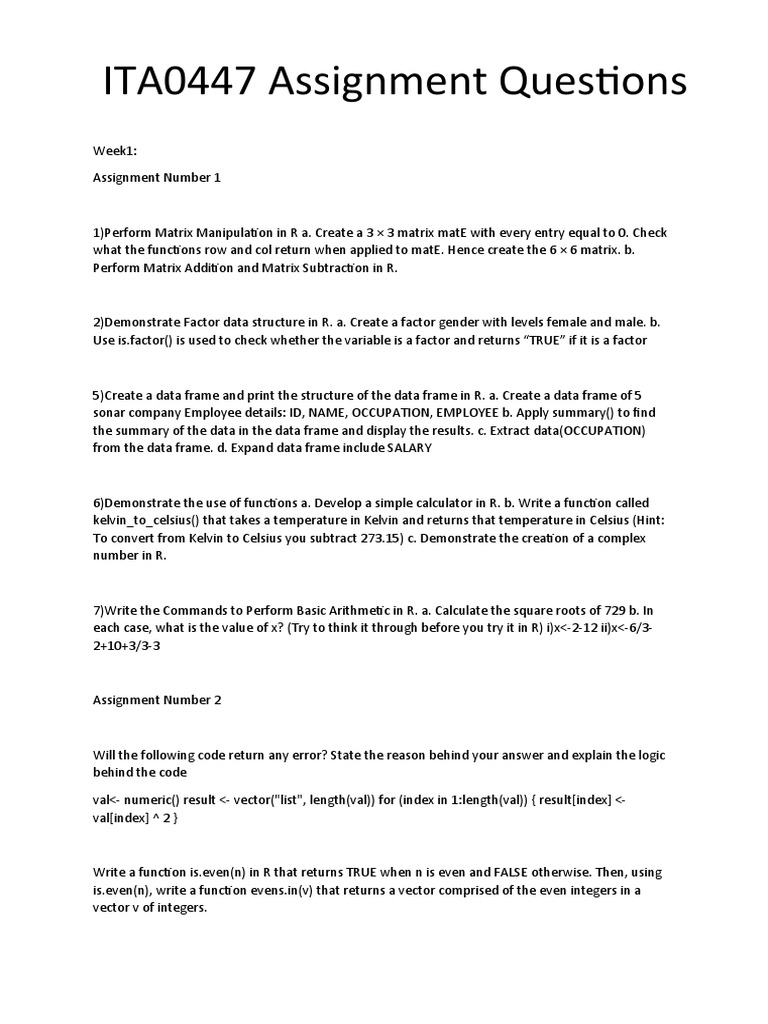 Week1 R Programming Questions | PDF Week1 R Programming Questions | PDF