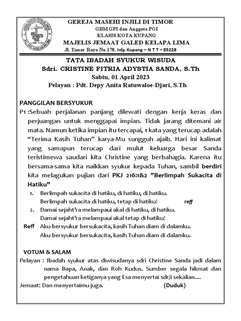 TATA IBADAH WISUDA Keluarga Sanda | PDF