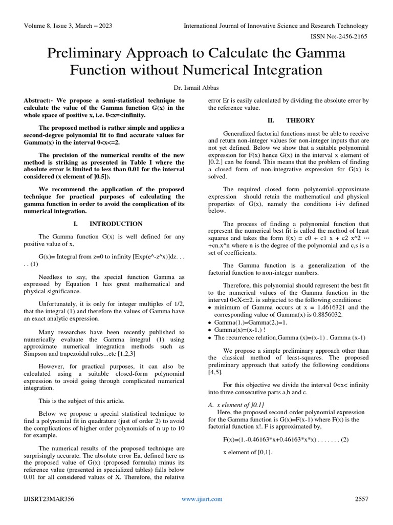 Preliminary Approach To Calculate The Gamma Function Without Numerical Integration | PDF ...