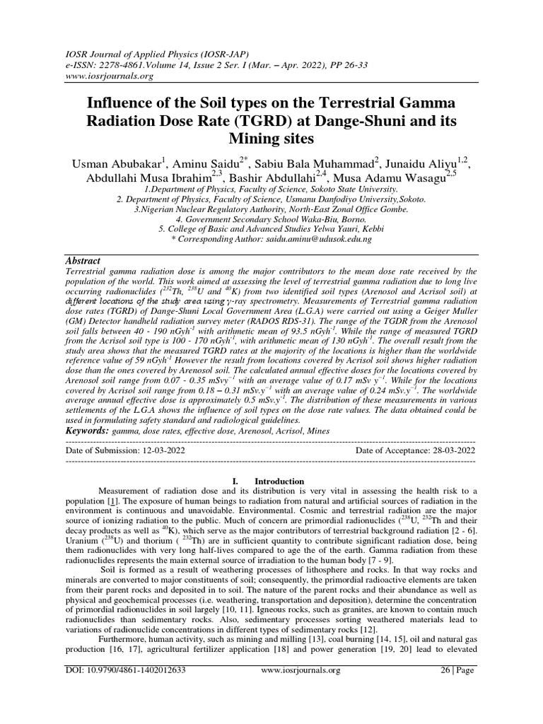 Influence of The Soil Types On The Terrestrial Gamma Radiation Dose ...