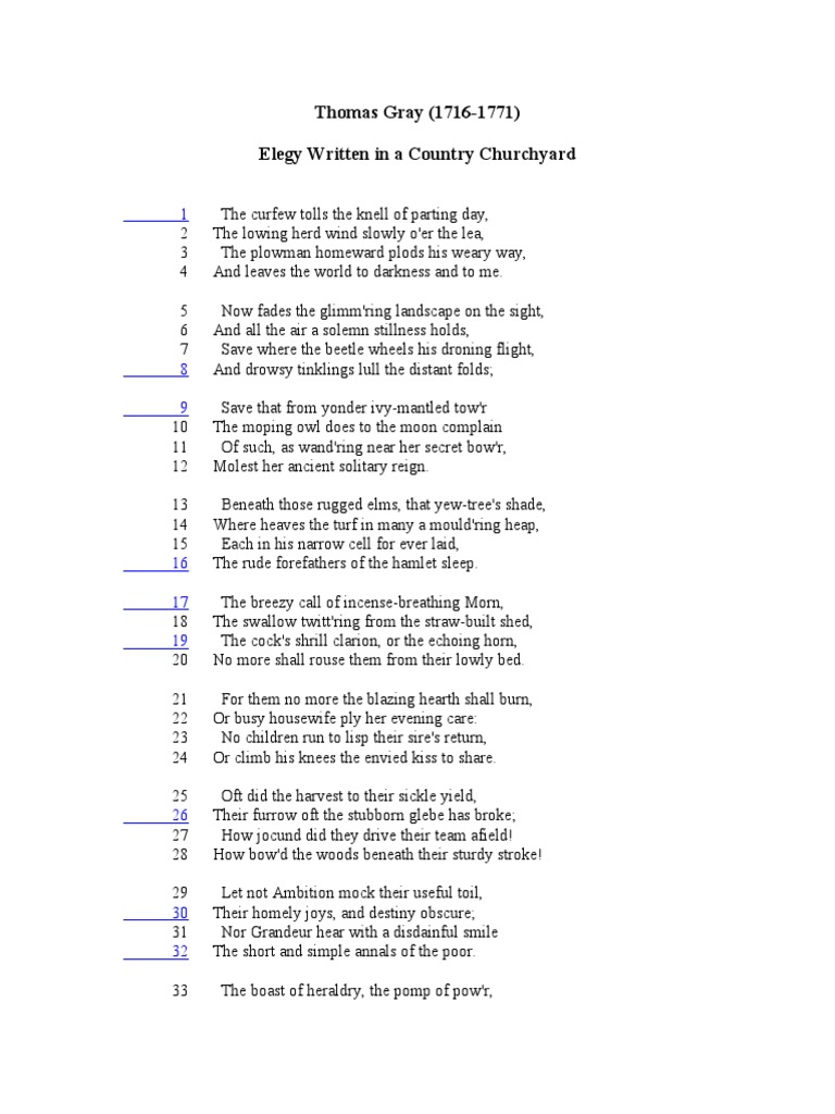 Thomas Gray (Elegy Written in a Country Churchyard) | PDF | Poetry