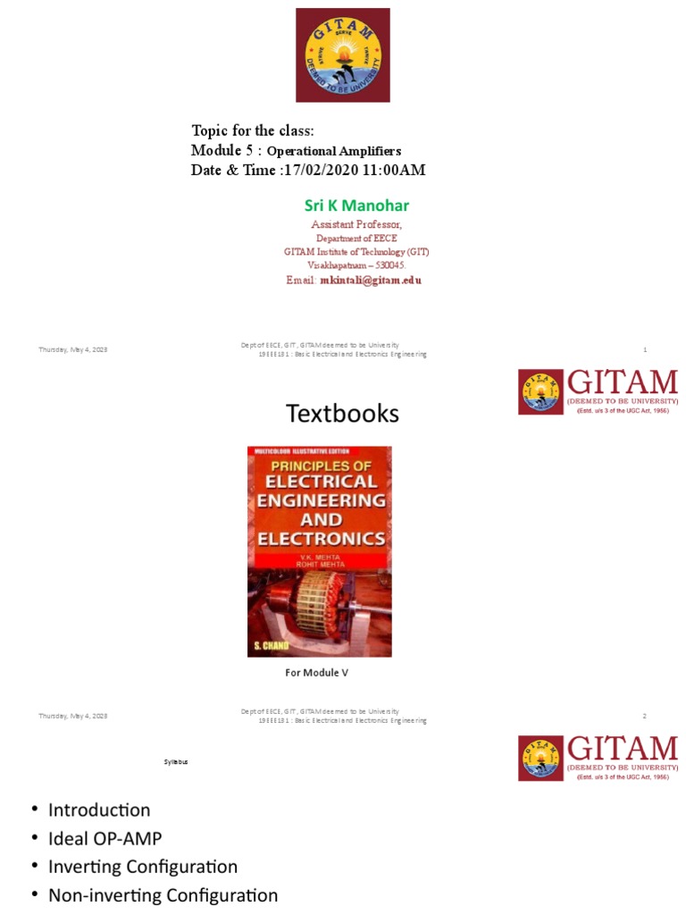 BEEE Module 5 Operational Amplifiers | PDF