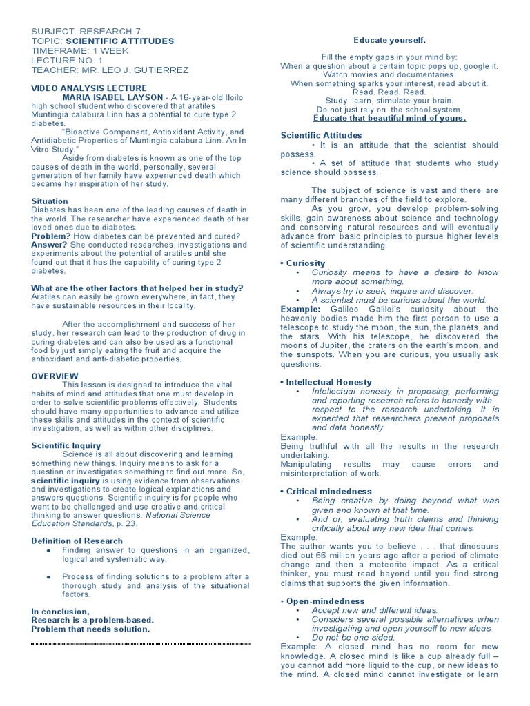 Research 7 Lecture 1 | PDF | Measurement | Science