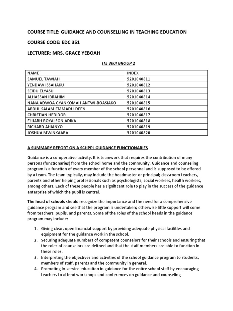 School Guidance Roles Overview | PDF