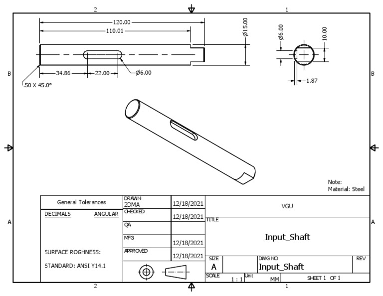 Input Shaft Design Drawing PDF | PDF