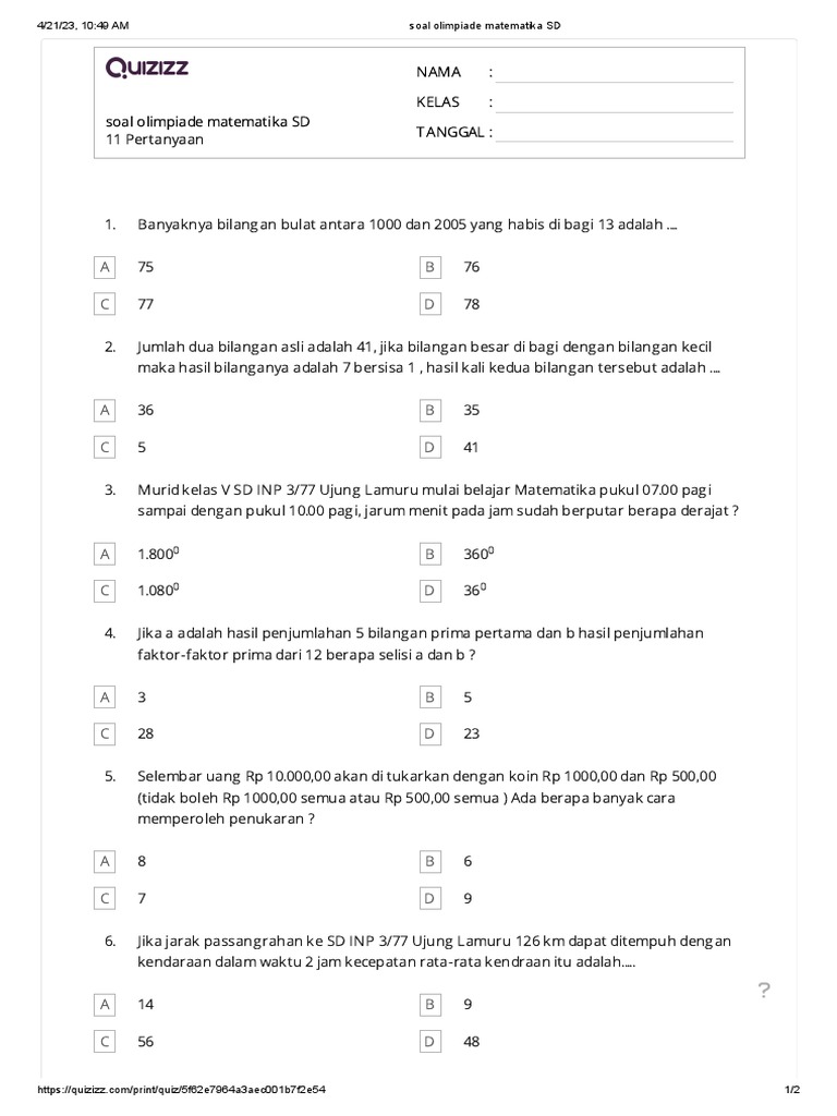 Bilangan Prima Dua Angka dalam Soal SD | PDF