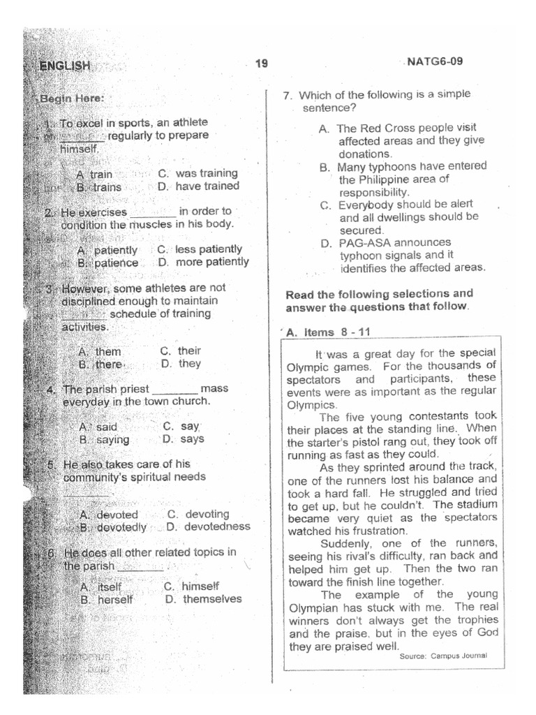 English NAT 6 - 2009 PDF | PDF