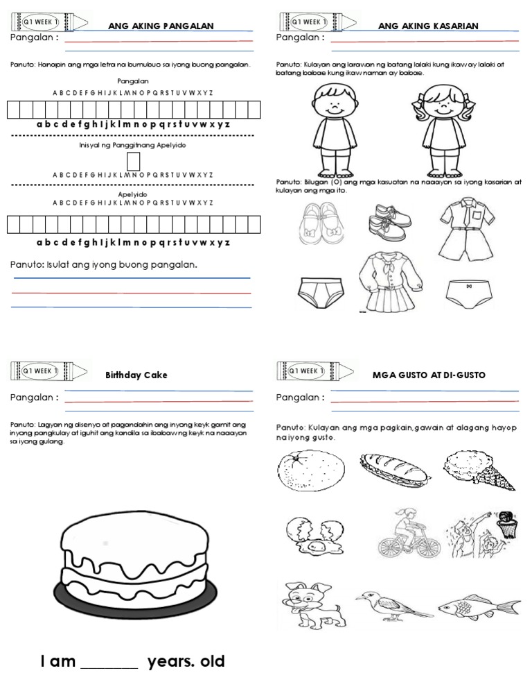 Quarter 1 Week 1 Kindergarten School Based Worksheets | PDF
