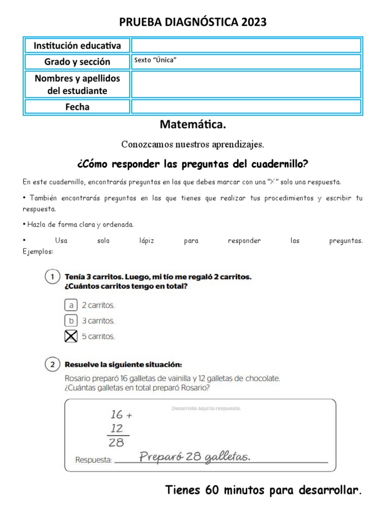 3ro PRUEBA DIAGNÓSTICA 2023 matematica.docx | PDF