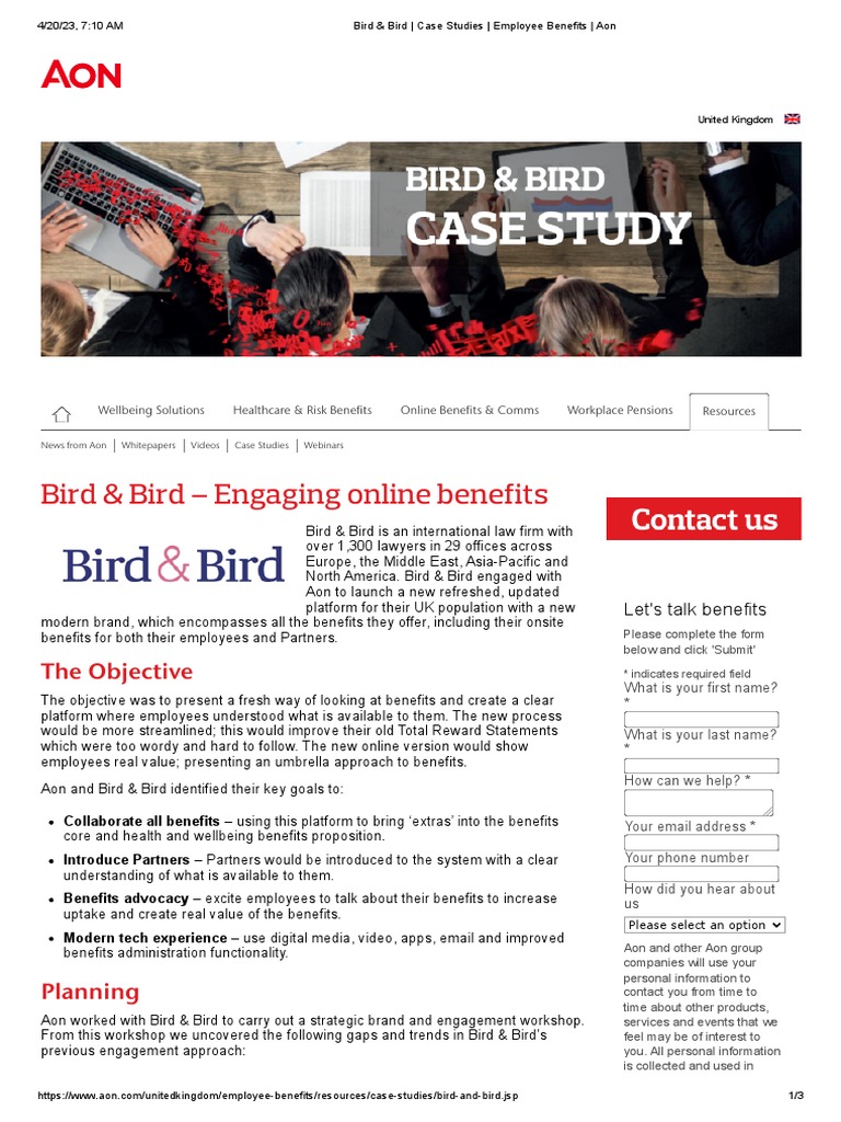 Bird & Bird - Case Studies - Employee Benefits - Aon | PDF