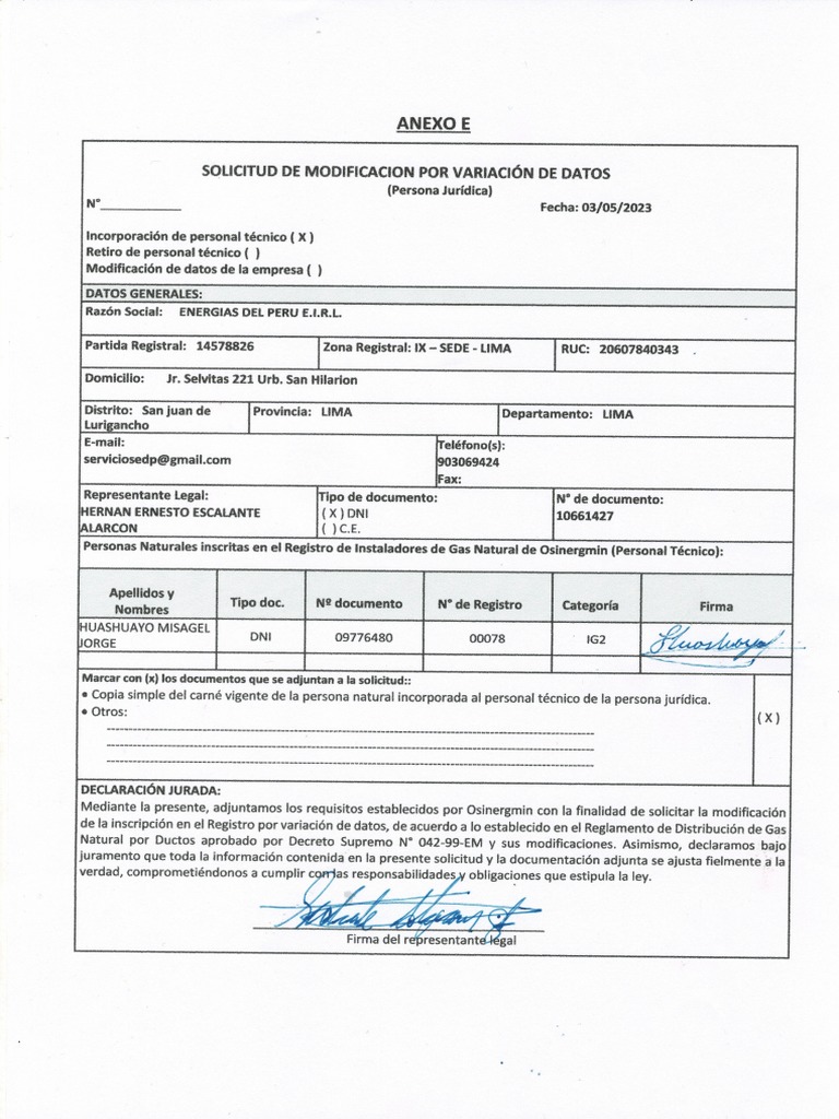 Anexo e - Jorge Huashuayo Misagel PDF | PDF