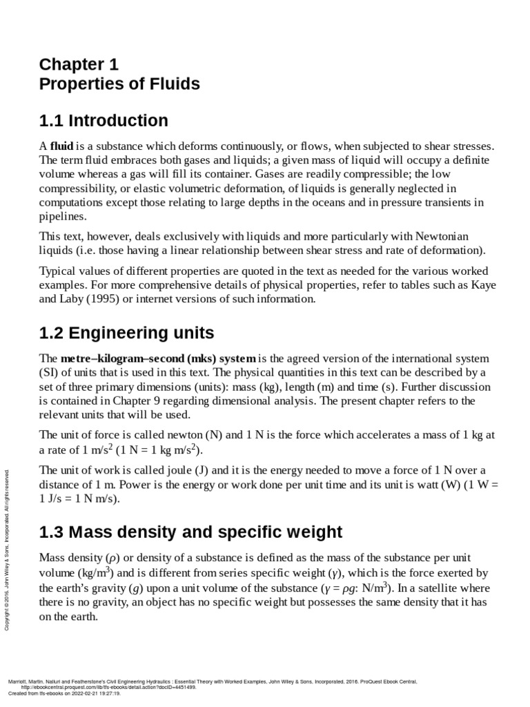 Nalluri and Featherstone's Civil Engineering Hydra... - (Chapter 1 Properties of Fluids) PDF ...