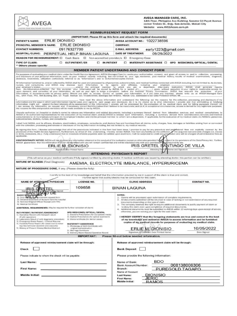 AVEGA Reimbursement Form | PDF