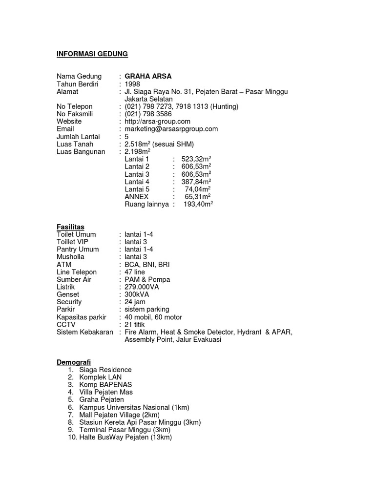 Informasi Gedung Graha Arsa | PDF