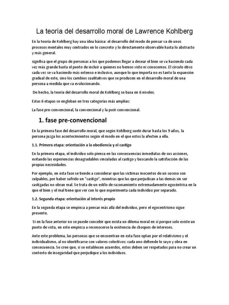 La Teoría Del Desarrollo Moral de Lawrence Kohlberg | PDF | Moralidad ...