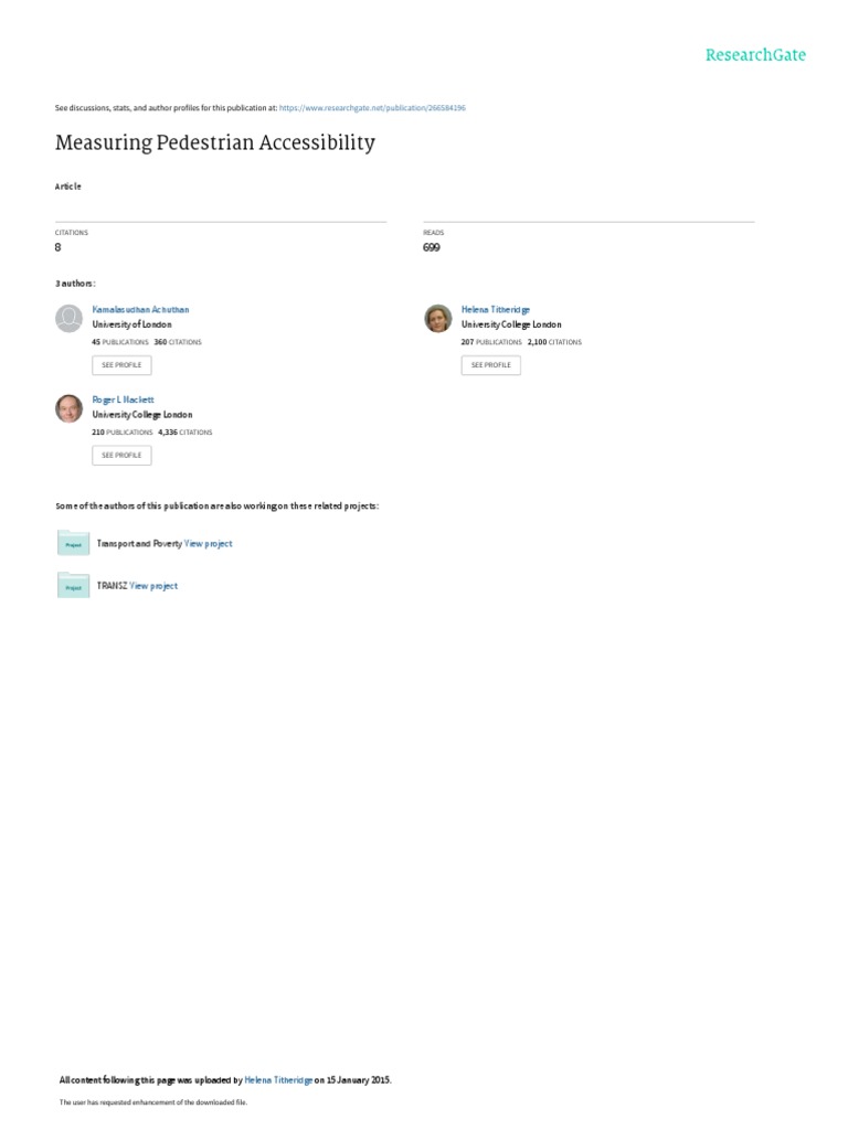 Measuring Pedestrian Accessibility Pdf Accessibility Geographic