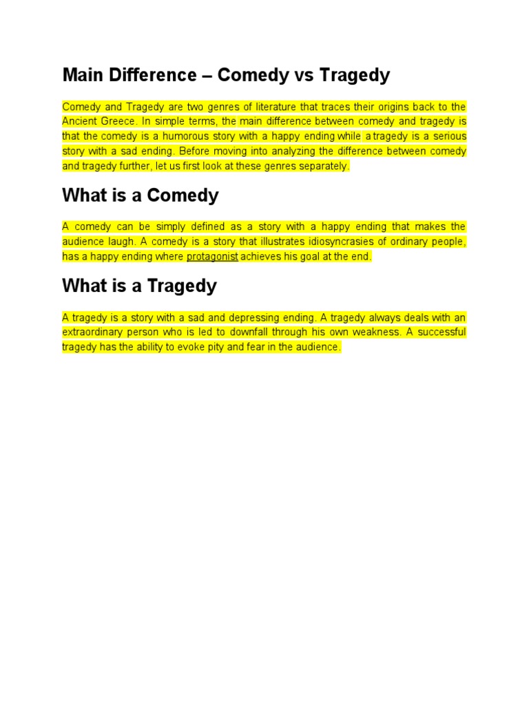 Comedy vs Tragedy: Key Differences Explained | PDF