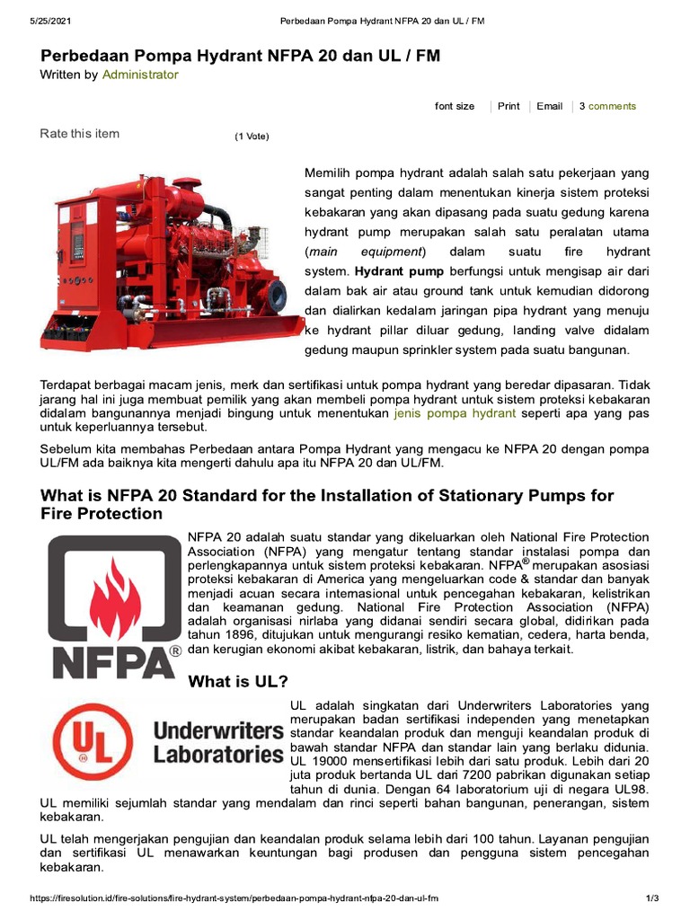 Perbedaan Pompa Hydrant NFPA 20 Dan UL - FM | PDF
