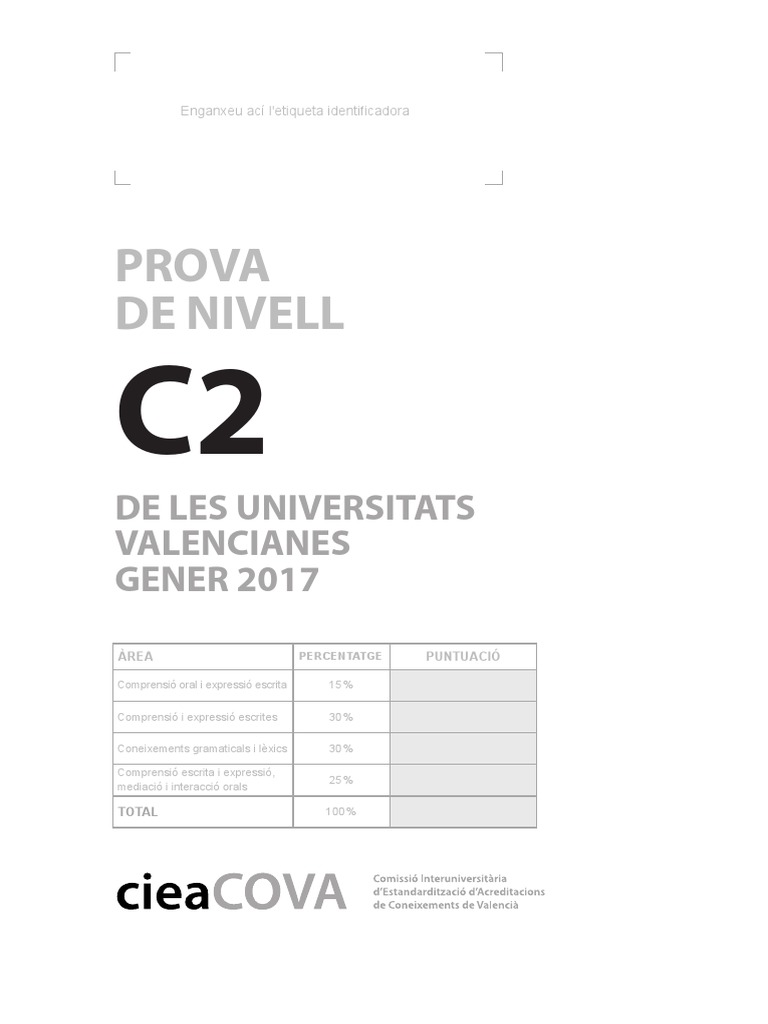 2017 Gener. Examen C2 CieaCOVA. | PDF