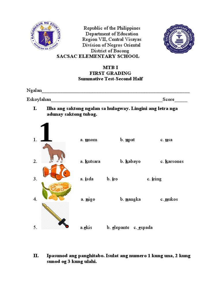 MTB Q1 For Grade 1 | PDF