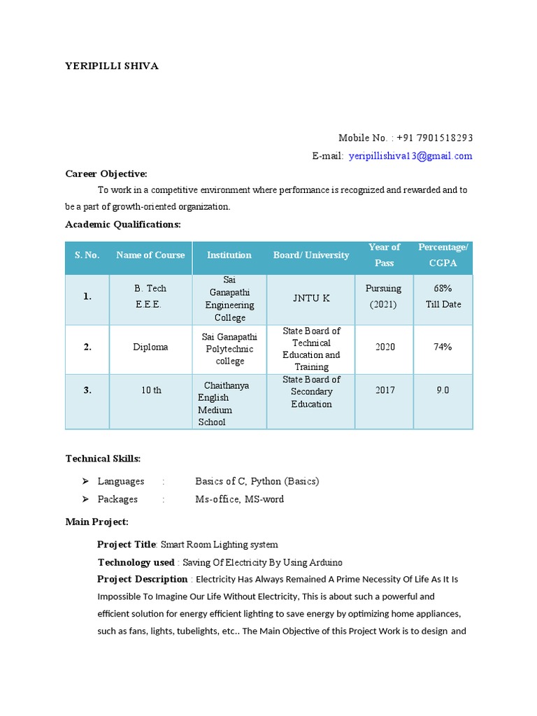 Shiva Resume Btech | PDF