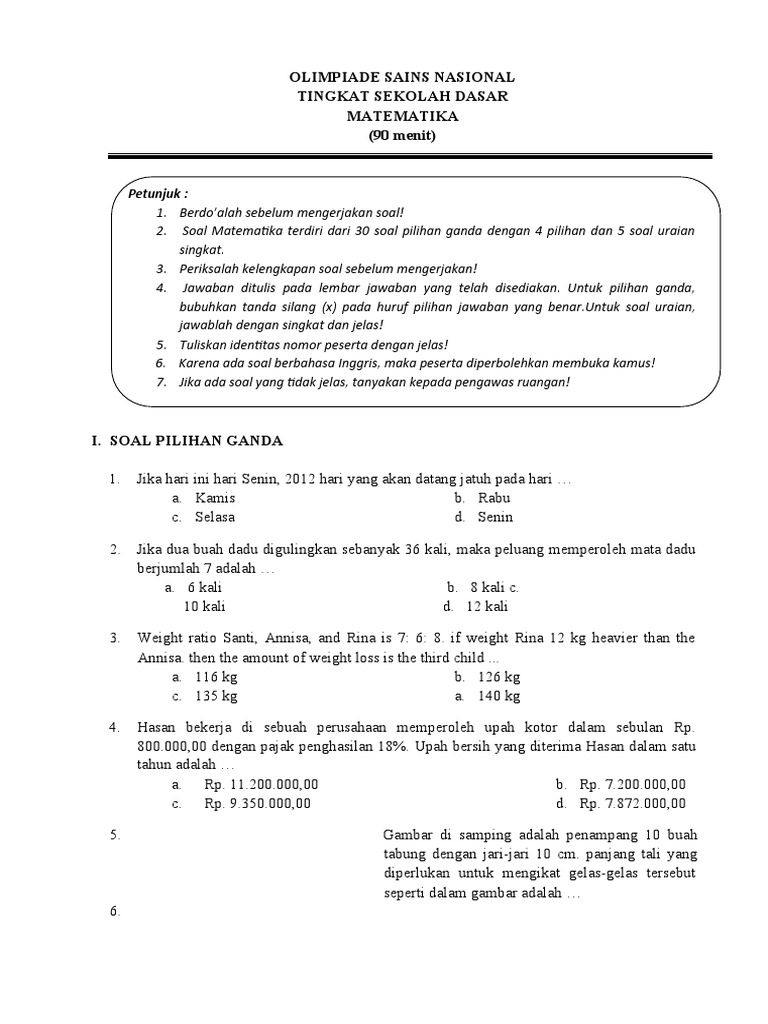 Salinan SOAL KSN MATEMATIKA | PDF