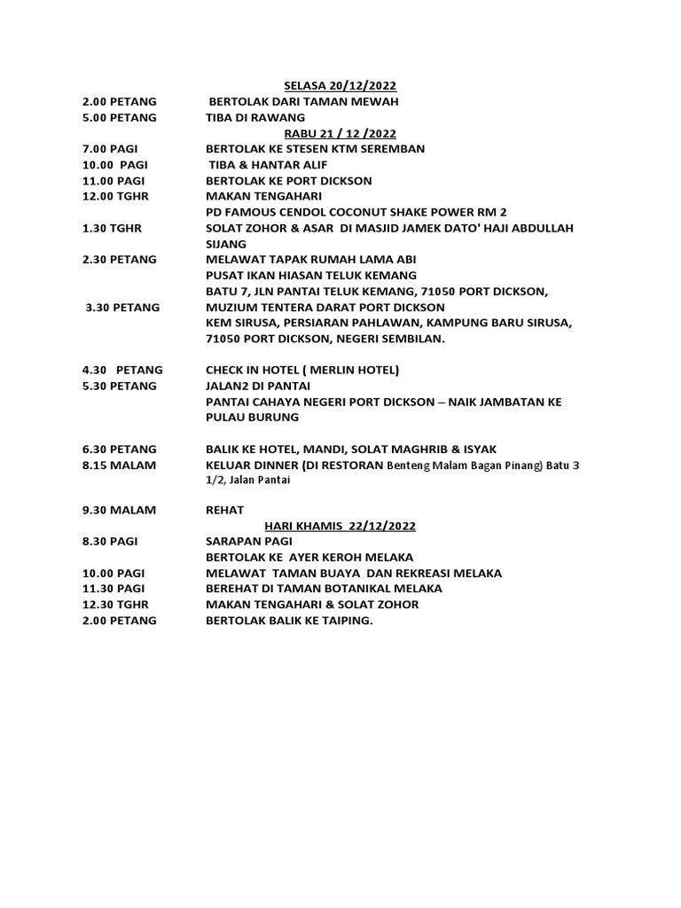 tentatif lawatan ke port dickson.docx | PDF