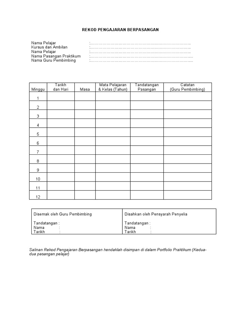 Rekod Pengajaran Berpasangan | PDF