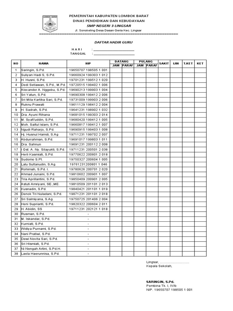Absen Guru Dan Tu 2021 Baru | PDF