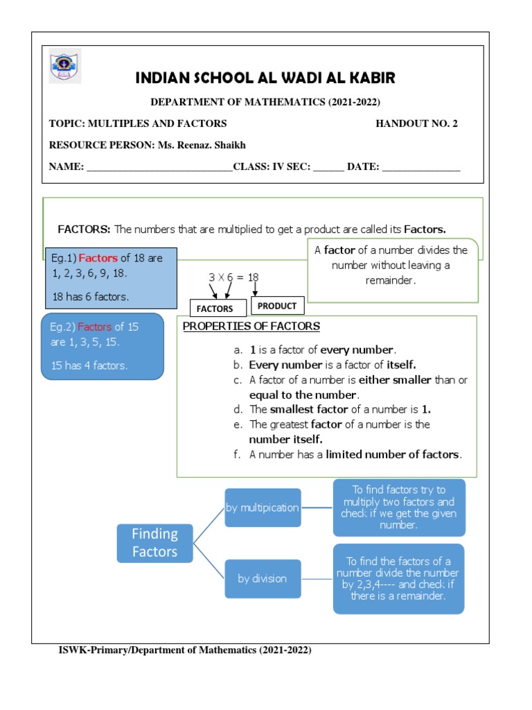 Multiples and Factors Handout 2 PDF | PDF | Multiplication | Numbers