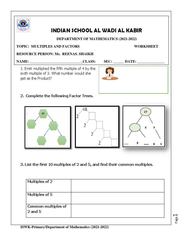 MULTIPLES AND FACTORS WORKSHEET.pdf | PDF