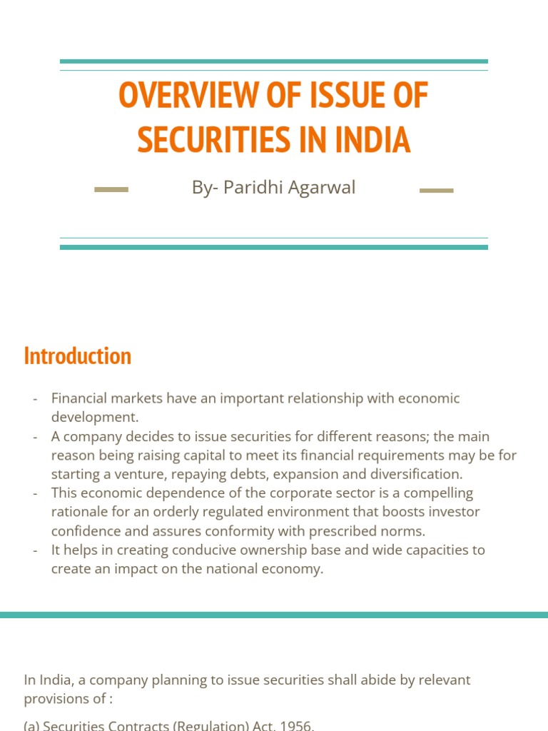 Overview of Issue of Securities in India | PDF