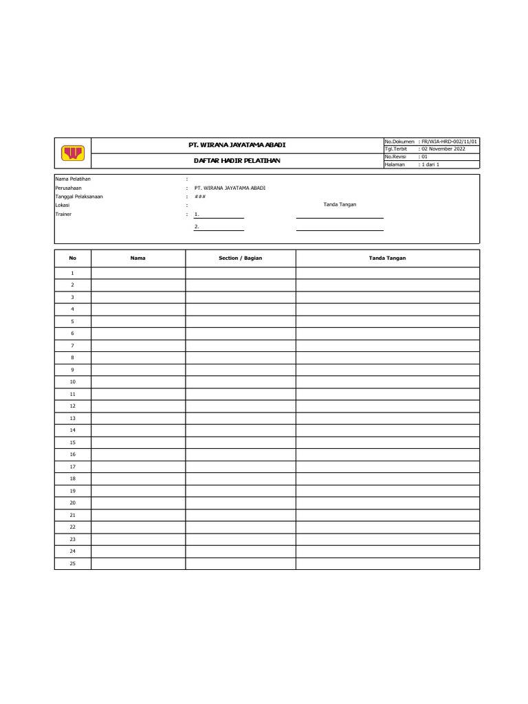 04. Form Absensi Training.xls | PDF