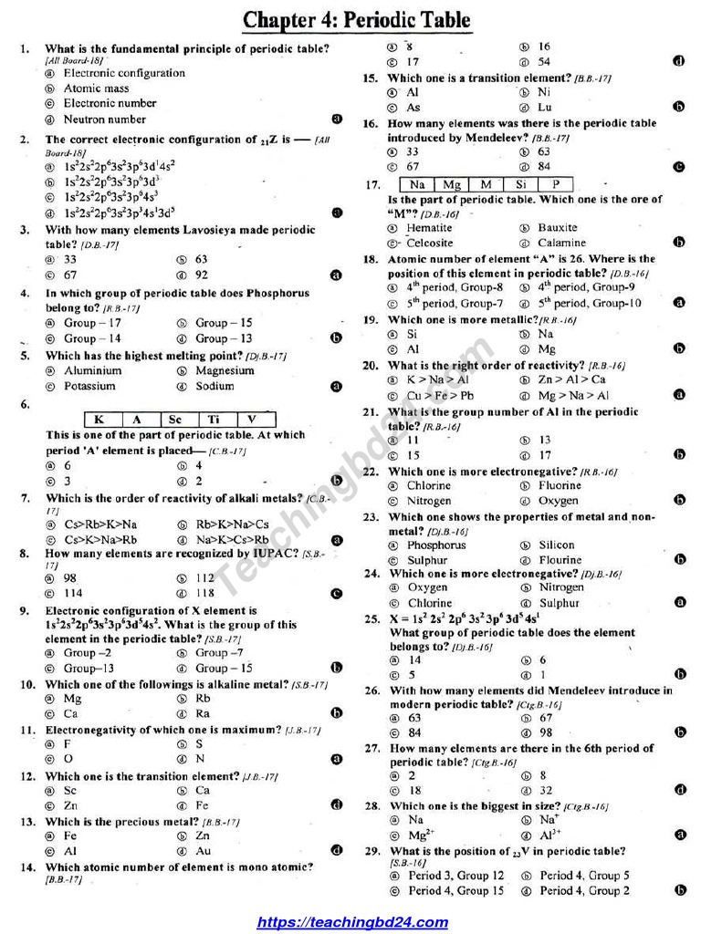 SSC Ev MCQ Question Ans. Periodic Table | PDF