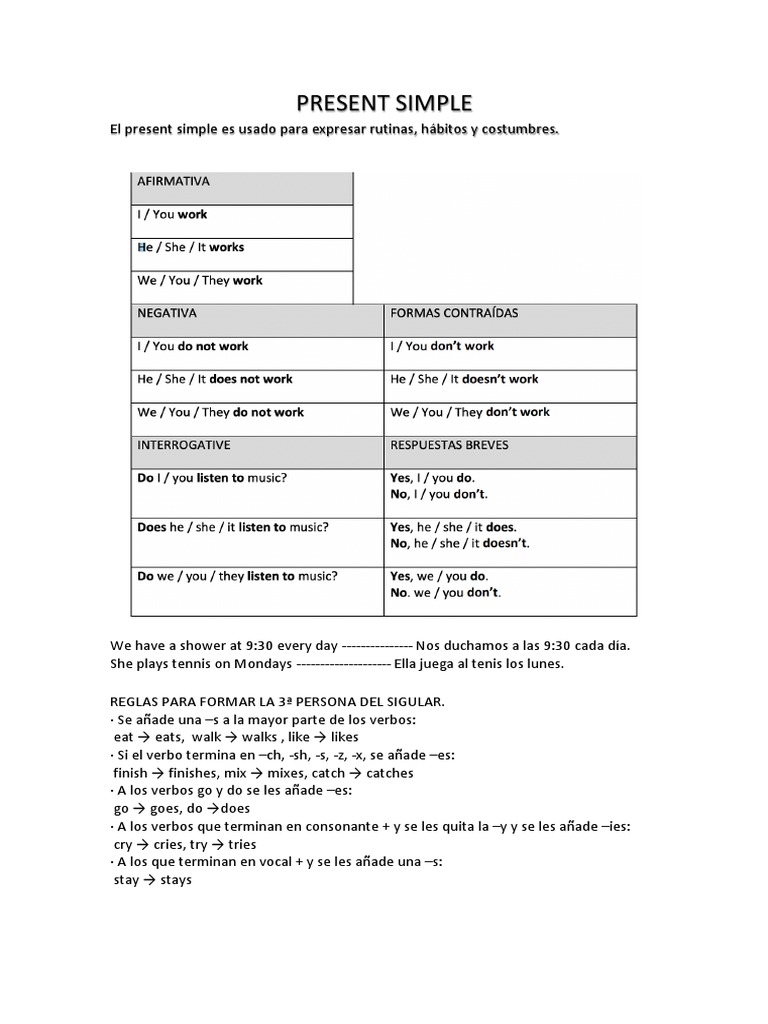 Guía de Gramática: Presente Simple y Continuo | PDF