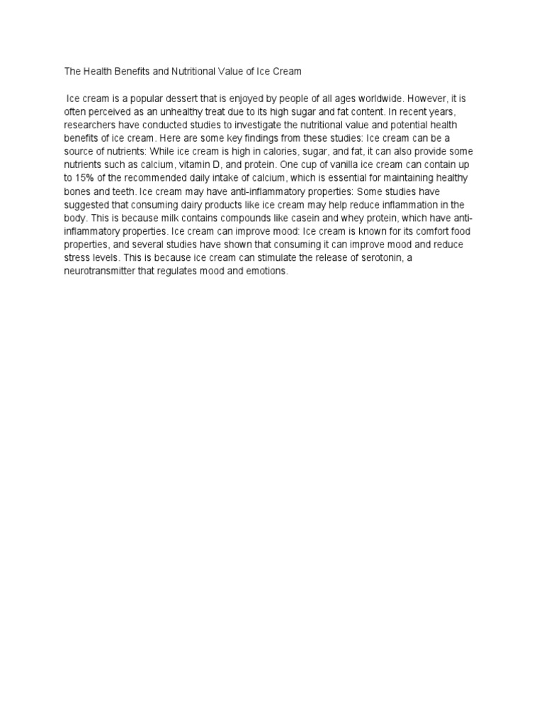 The Health Benefits and Nutritional Value of Ice Cream.docx | PDF