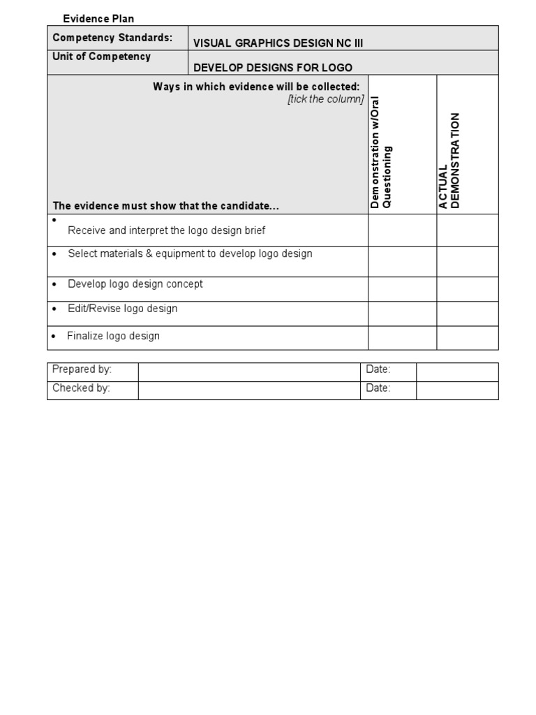 TESDA Evidence Plan for Visual Design | PDF