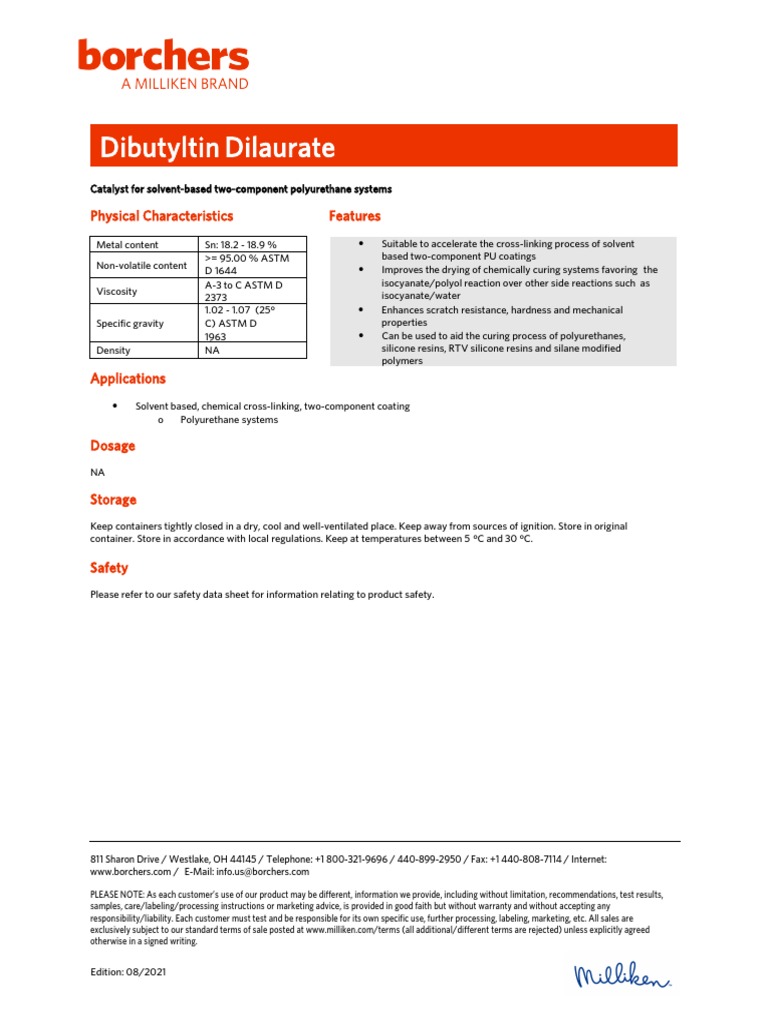 Dibutyltin Dilaurate TDS | PDF | Polyurethane | Materials Science