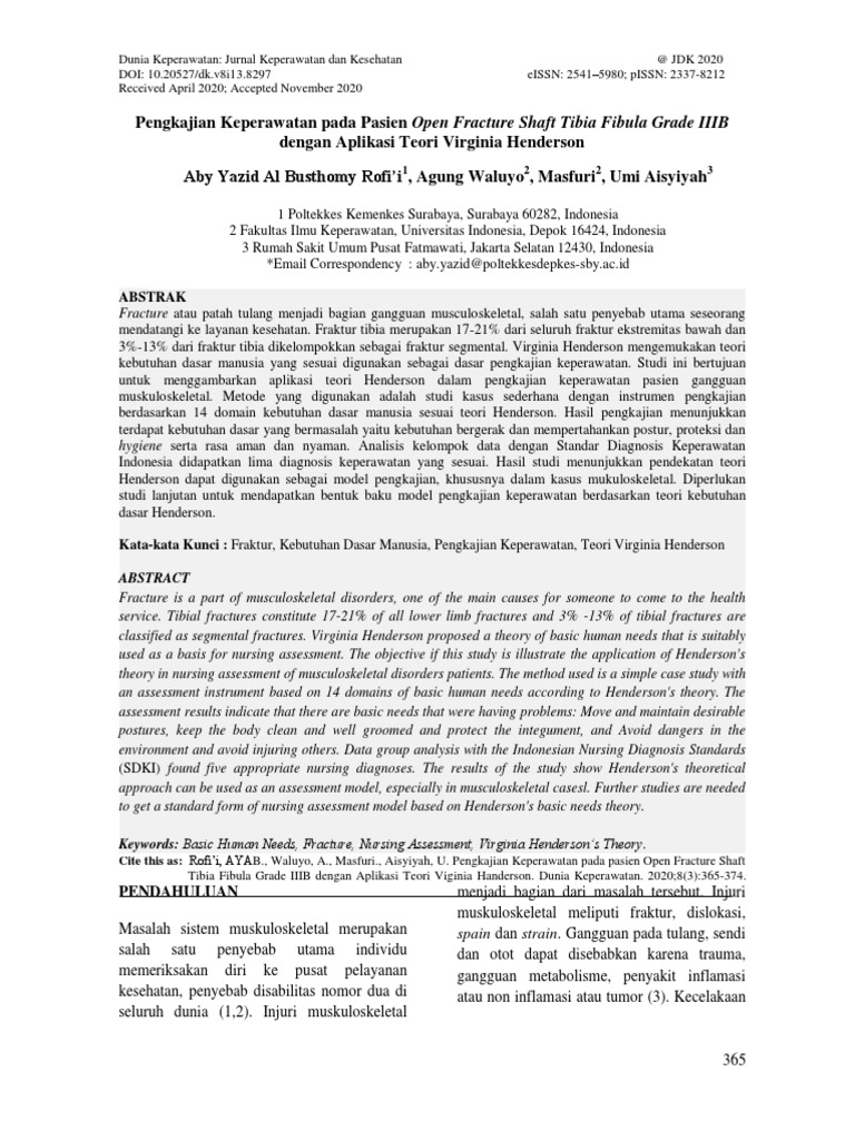 Pengkajian Keperawatan Pada Pasien Open Fracture Shaft Tibia Fibula ...